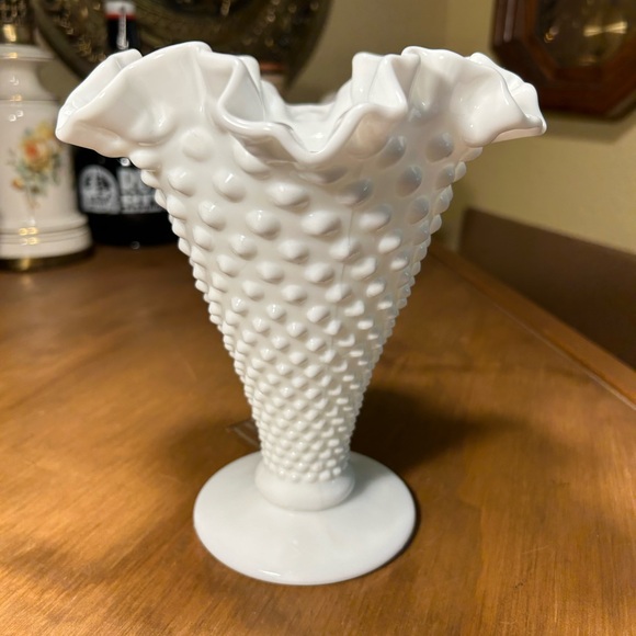 Fenton | Accents | Fenton Milk Glass Hobnail Trumpet Vase Ruffled ...